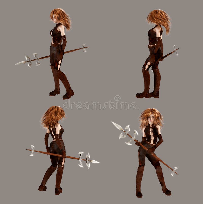 She warrior with weapon stock illustration. Illustration of brown ...