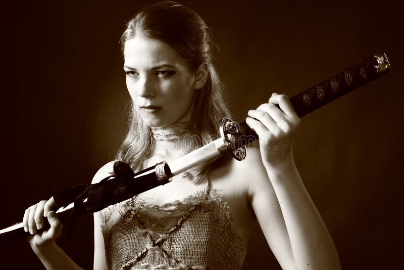 Woman with sword stock photo. Image of beauty, forest - 25920016