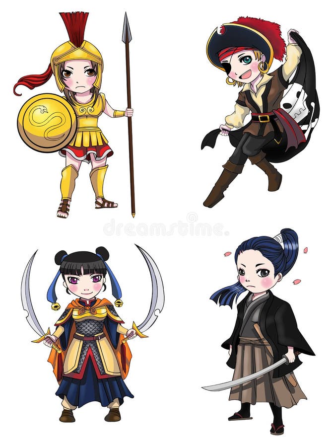 Warriors Girl from Various Culture Set 3 Stock Vector - Illustration of ...
