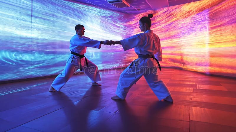 Innovative Martial Arts Training Experience in Virtual Reality Dojo at Dusk Stock Video - Video ...