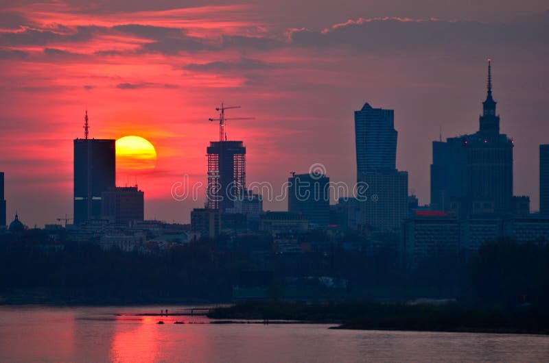 Warsaw Downtown sunset stock photo. Image of marriott - 53080216