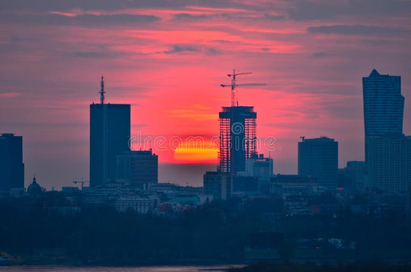 Warsaw Downtown sunset stock image. Image of building - 53106611