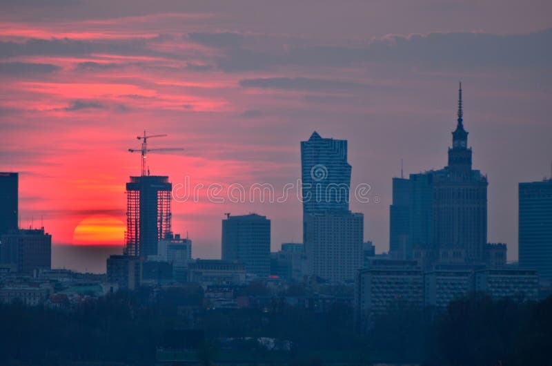Warsaw Downtown sunset stock image. Image of poland, downtown - 53106617