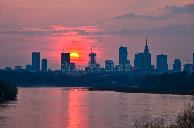 Warsaw Downtown sunset stock image. Image of avenue, cityscape - 53112159