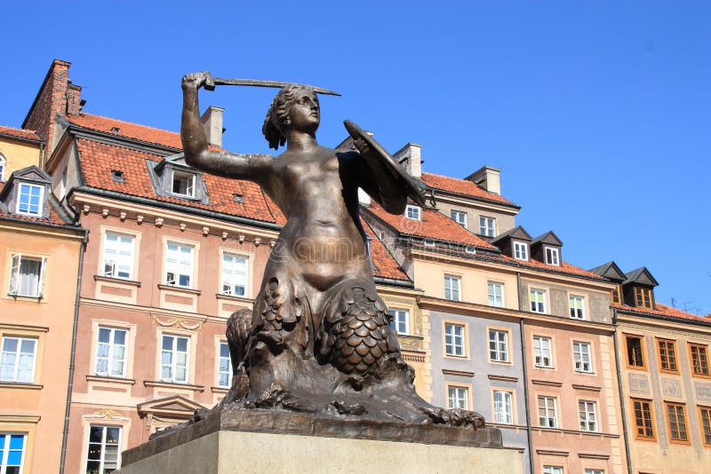 Statue of Mermaid, Old Town in Warsaw, Poland Editorial Photography ...