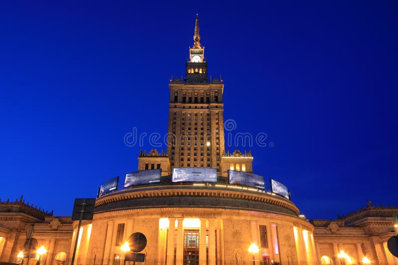 Warsaw by night stock photo. Image of illuminated, skyscraper - 11784890