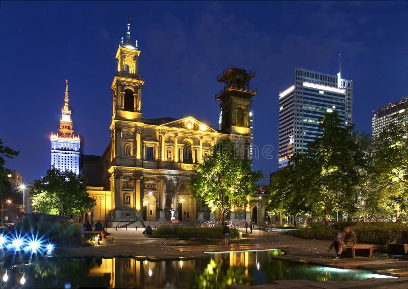 Warsaw by night stock photo. Image of summer, modernity - 55568334