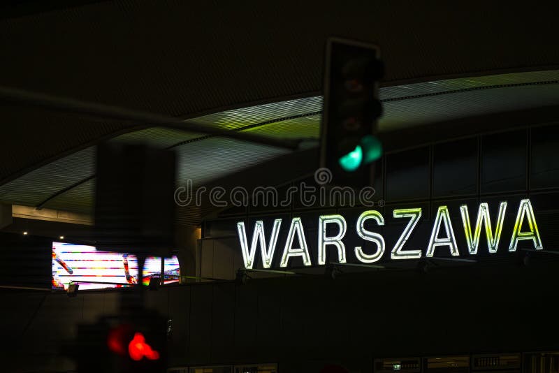 Warsaw, Poland - December 26, 2023: View on the Neon of Central Train ...