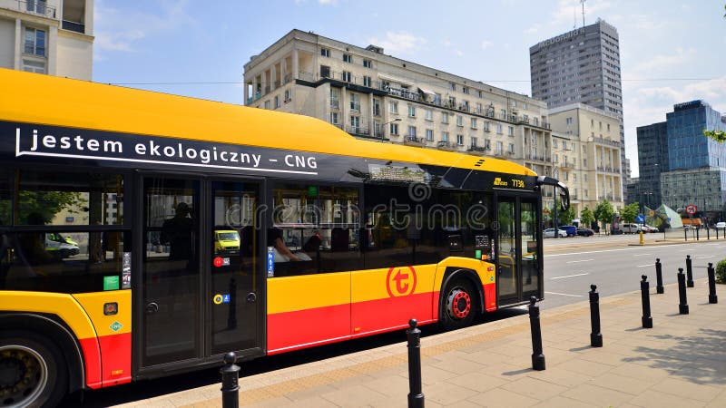Warsaw, Poland. 5 July 2023. Modern Bus Stopped on a Bus Stop ...