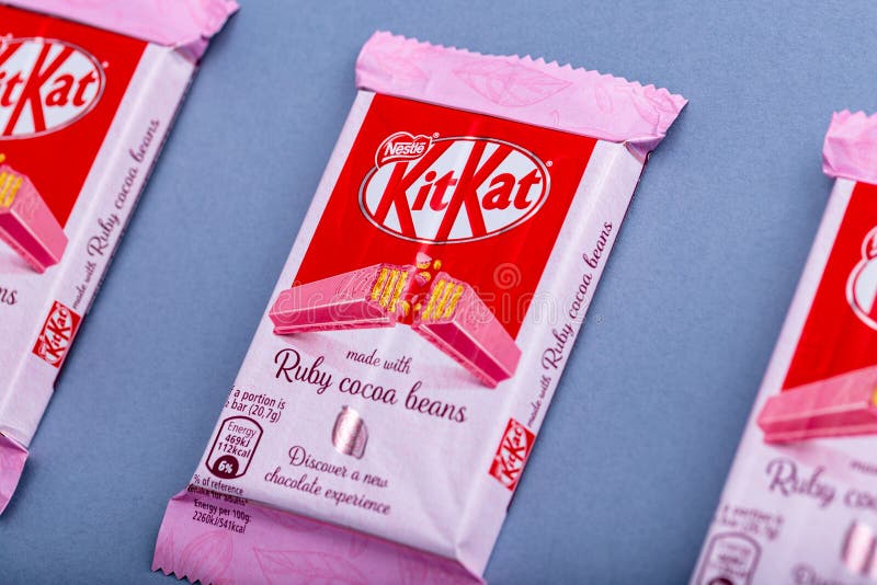 KitKat Ruby Cocoa Beans, Nestle. 4 Finger Ruby Chocolate Bar Editorial ...