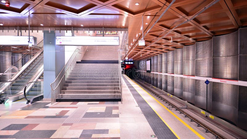 Second Line of Warsaw Subway System. Warsaw Metro Station Interior ...