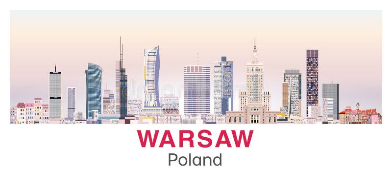 Warsaw Skyline in Bright Color Palette Vector Poster Stock Vector ...