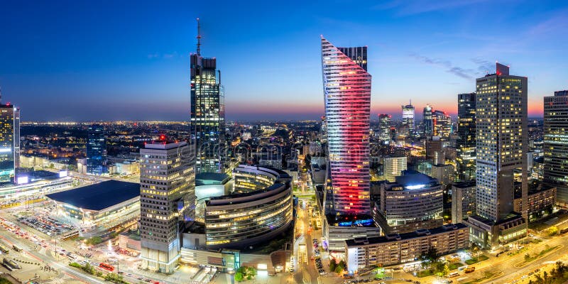Warsaw Skyline Skyscraper in Downtown by Night Panorama in Warsaw ...