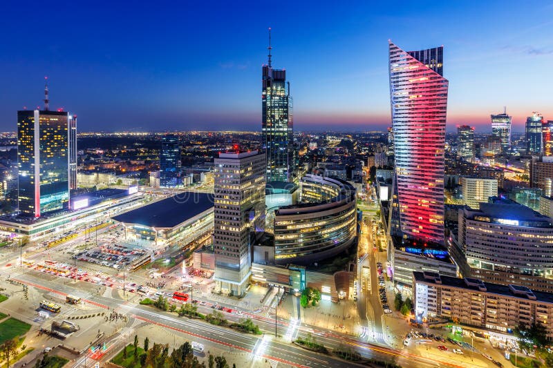 Warsaw Skyline Skyscraper in Downtown by Night in Warsaw, Poland Stock ...