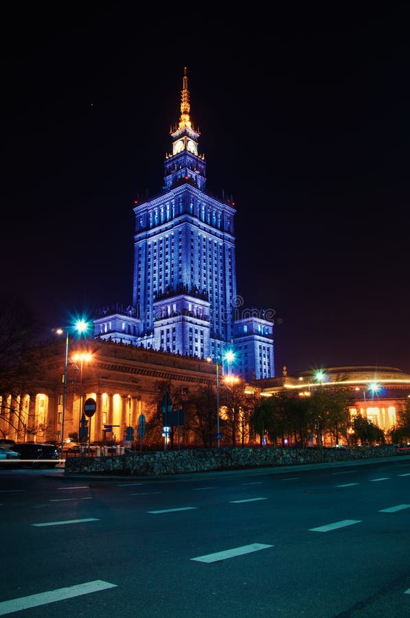 Warsaw stock image. Image of palace, downtown, road, night - 33181089