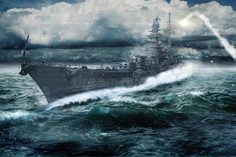 Warship Goes through the Rough Atlantic Stock Illustration ...