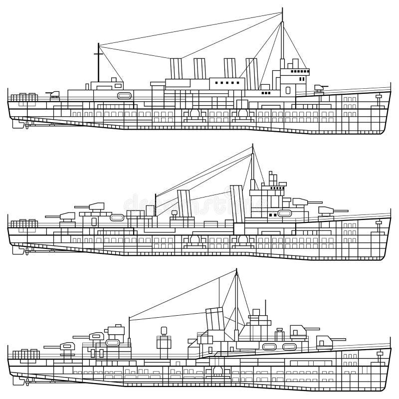 Ship Outline stock vector. Illustration of frigate, black - 18364075