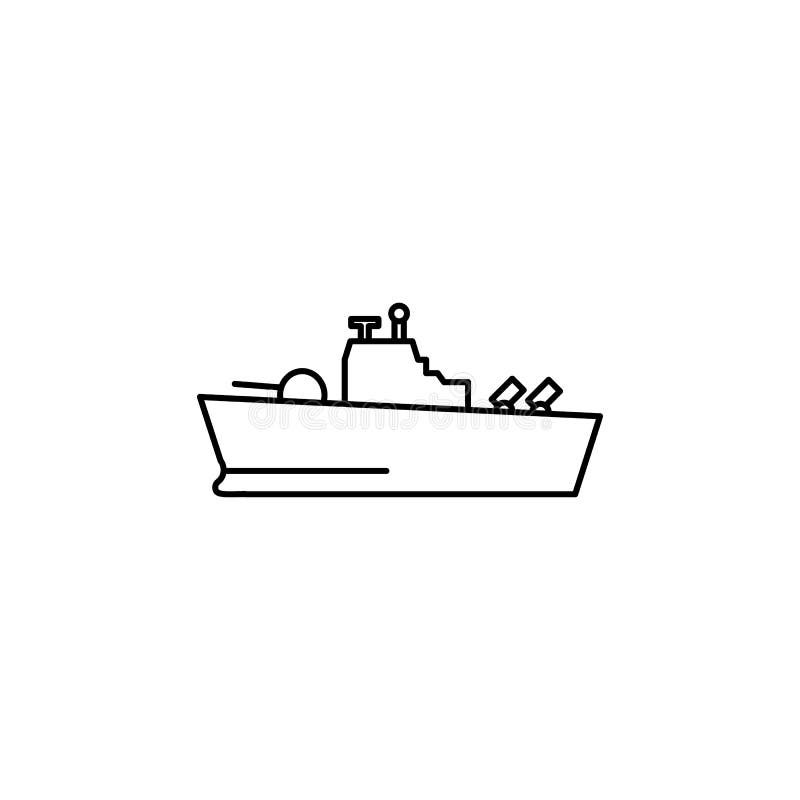 Warship Line Icon. Armed Ship, Sea Battleship or Destroyer Symbol ...