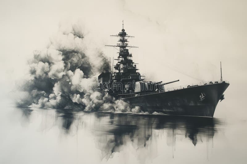 Warship Navigating through Thick Smoke during a Naval Exercise in Open ...