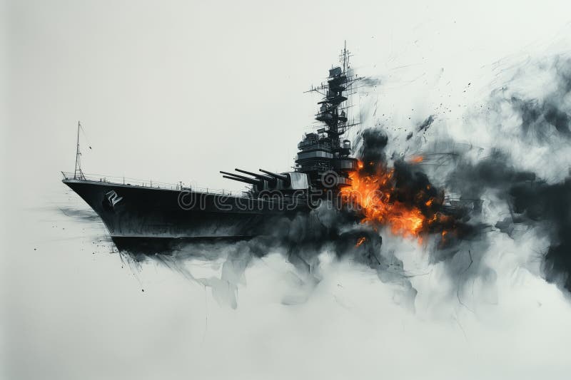 Warship Navigating through Thick Smoke during a Naval Exercise in Open ...