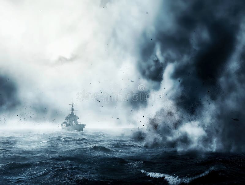 Warship Navigating through a Stock Image - Image of danger, dramatic ...