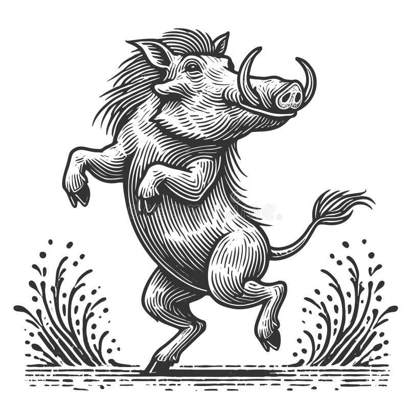 Warthog Dancing Engraving Vector Illustration Stock Illustration ...