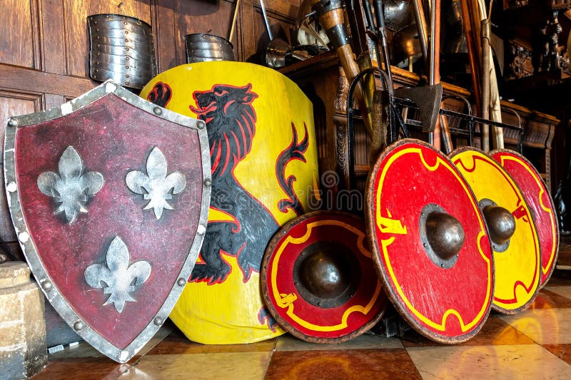 Medieval Shield and Interior of Warwick Castle - is a Medieval Castle ...