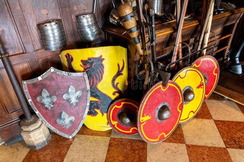Medieval Shield and Interior of Warwick Castle - is a Medieval Castle ...