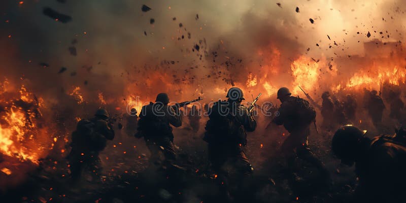 Warzone Firefight Intense Battlefield Combat Image Stock Illustration ...