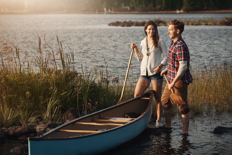 That Was a Great Row. a Young Couple Going for a Canoe Ride on the Lake ...
