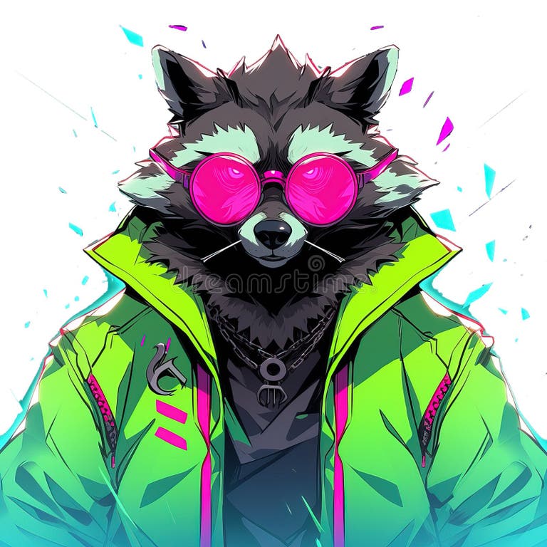 Cyberpunk Racoon - Fantasy Racoon Sticker Stock Illustration ...