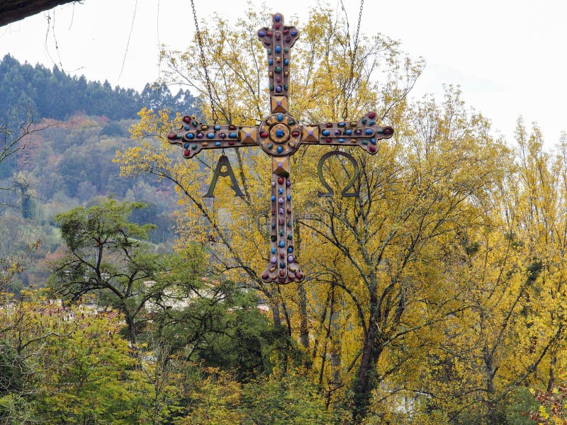 Victoria Cross on the Roman Bridge of Cangas De Onis. Asturias, Spain ...
