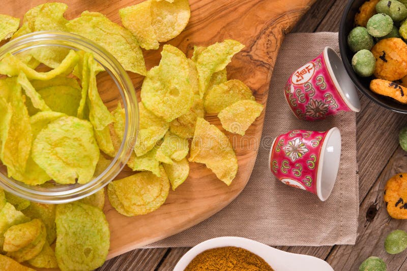 Wasabi Flavour Potato Crisps. Stock Image - Image of cuisine, green ...