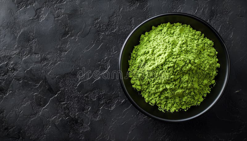 Wasabi Powder in a Bowl on a Black Textured Table, Top View. Space for ...
