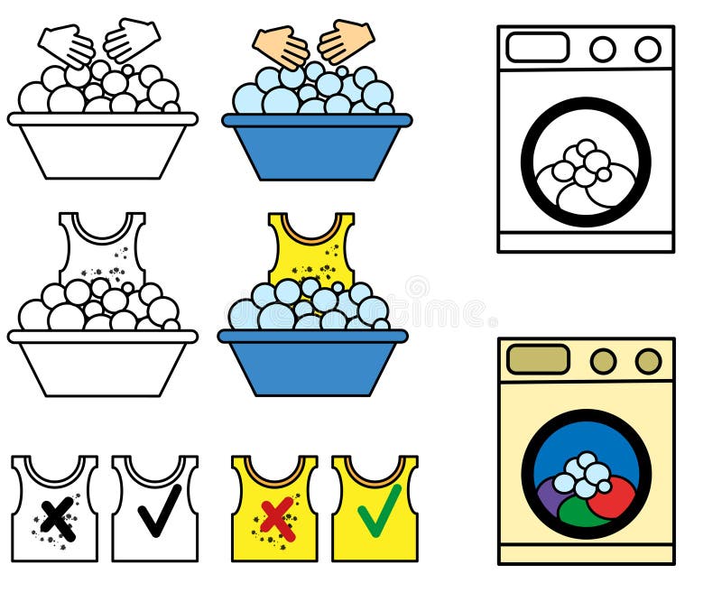 Hand and Machine Wash Icons Color and Black and White Stock Vector ...