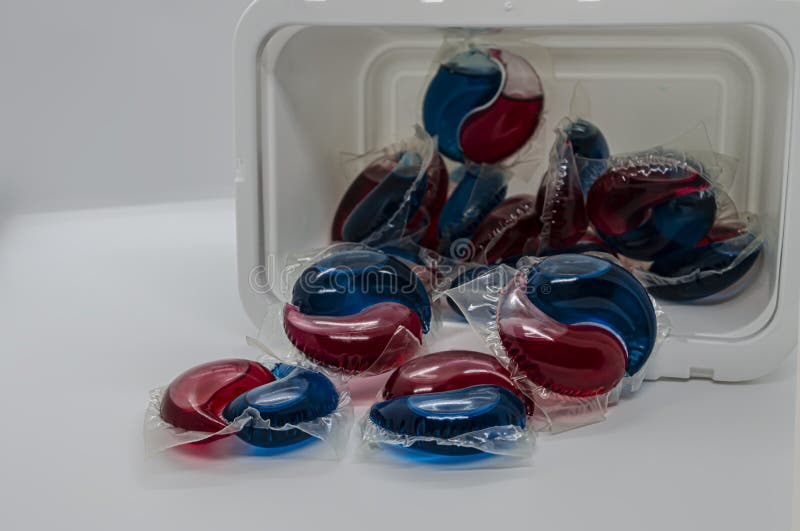 Wash Capsules with Blue and Red Gel Isolate Close-up Stock Photo ...