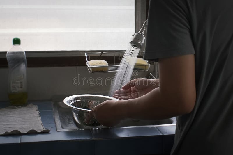 Wash the kitchen utensils stock image. Image of domestic - 356522399