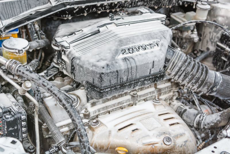 Wash the Engine with Foam. the Engine is in the Foam for Washing the ...