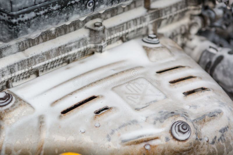 Wash the Engine with Foam. the Engine is in the Foam for Washing the ...