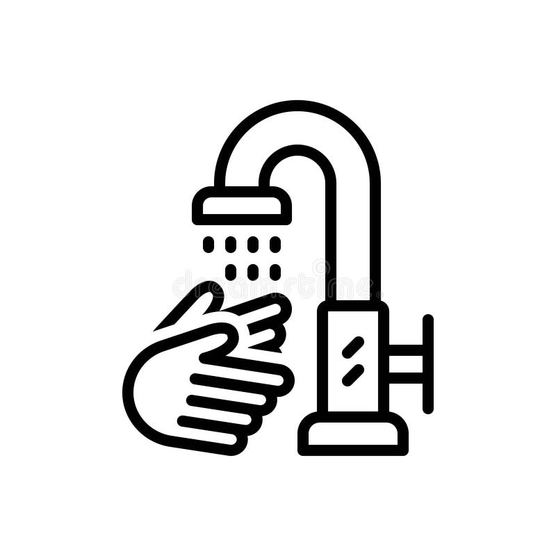 Black Line Icon for Wash Hand, Faucet and Water Stock Vector ...