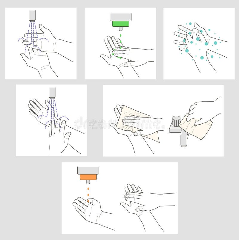 Wash Hands and Apply Disinfectant Vector Instruction Stock Vector ...