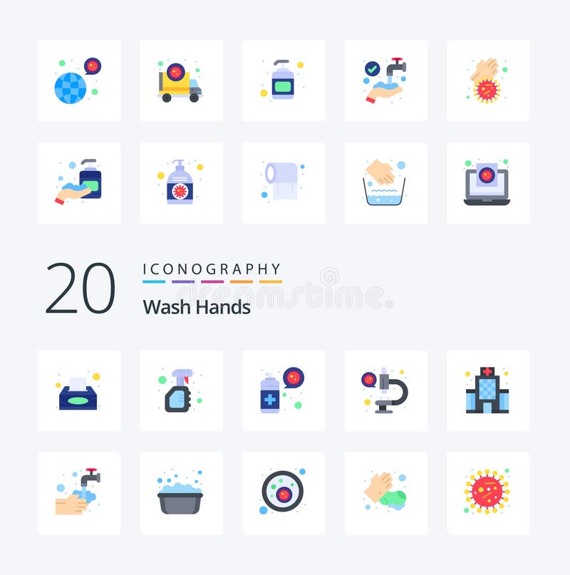 20 Wash Hands Flat Color Icon Pack Like Building Microscope Virus ...