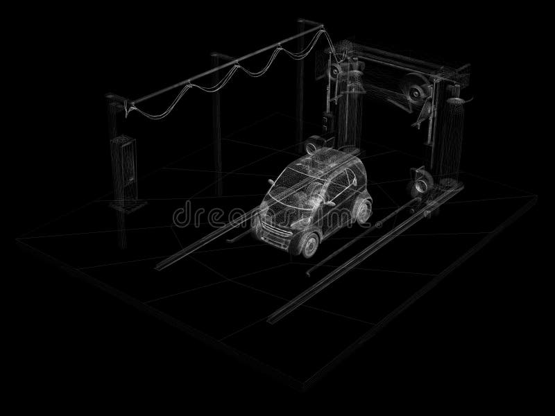 Car Wash Line Illustration with Three Cars in a Tunnel Carwash Stock ...