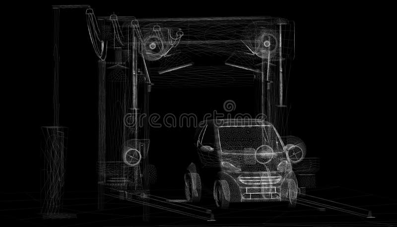 Car Wash Line Illustration with Three Cars in a Tunnel Carwash Stock ...