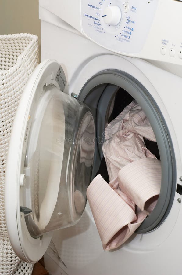 White Washing Machine Closeup Stock Photo - Image of towel, clothes ...