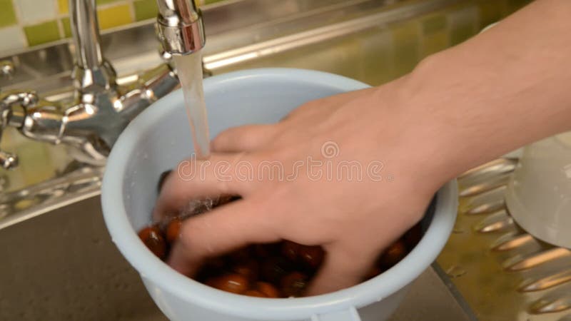 Wash the Nuts in the Colander in the Kitchen. Stock Footage - Video of ...