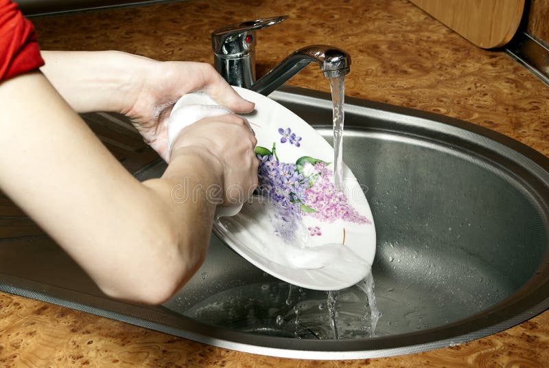 Wash the Plate in the Kitchen Stock Photo - Image of dishes, hygiene ...