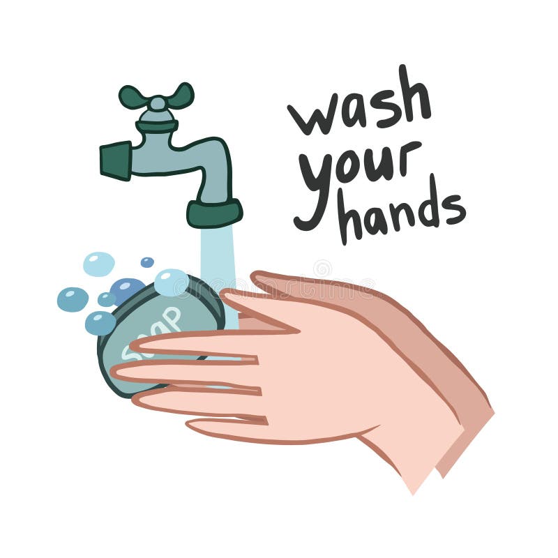 Wash Your Hands Vector Illustration Hand Drawing Hand Washing