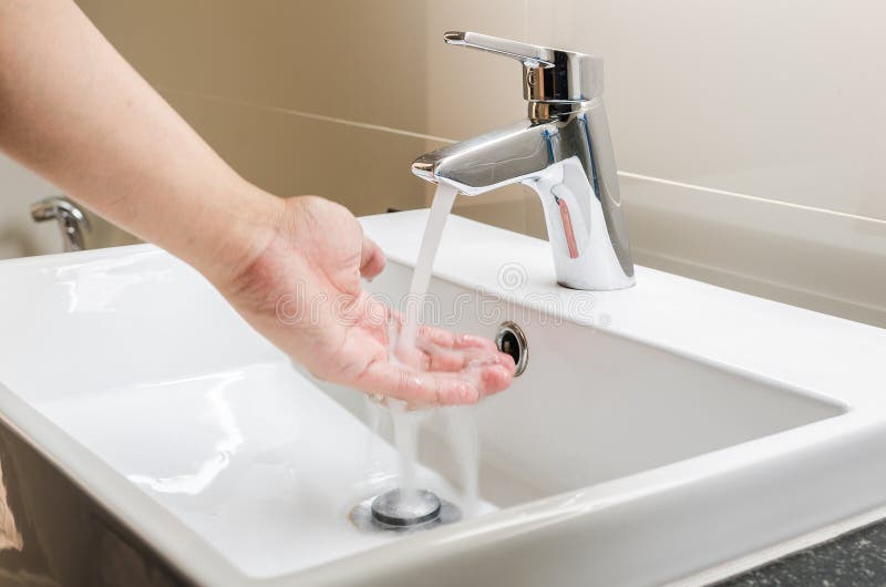 Washbasin and Faucet with Hand Washing Stock Image - Image of ...