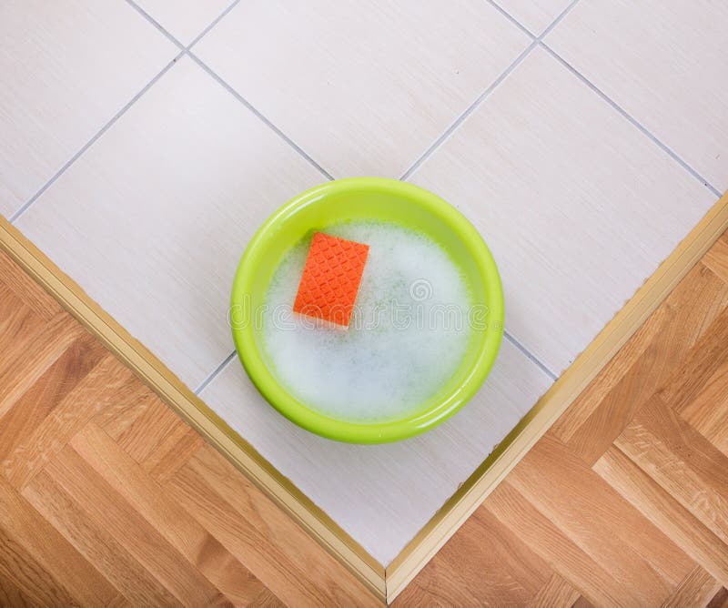 Washbasin with Sponge on the Floor Stock Image - Image of housework ...